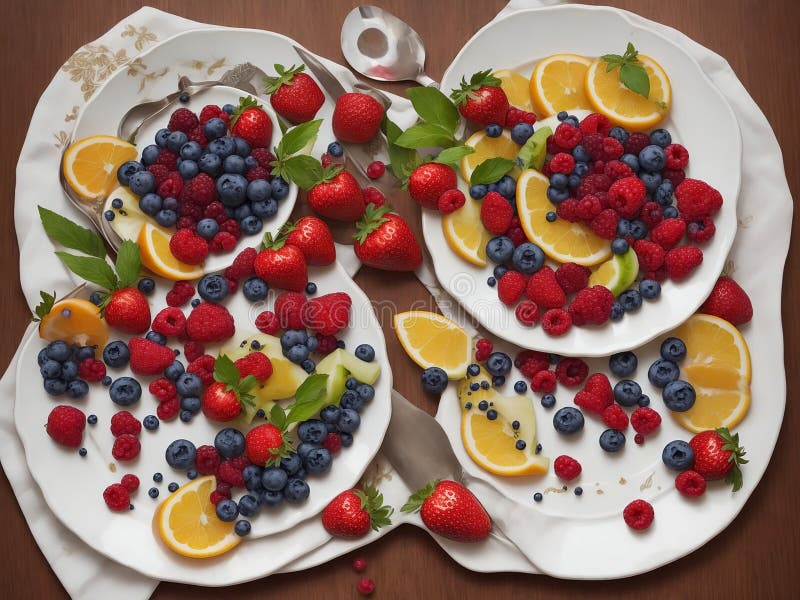 Fruit plate.ai generation stock illustration. Illustration of salad ...