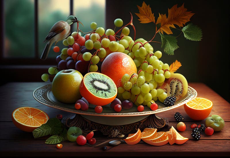 Fruit Plate with Different Types of Fruits. AI Generated Stock ...