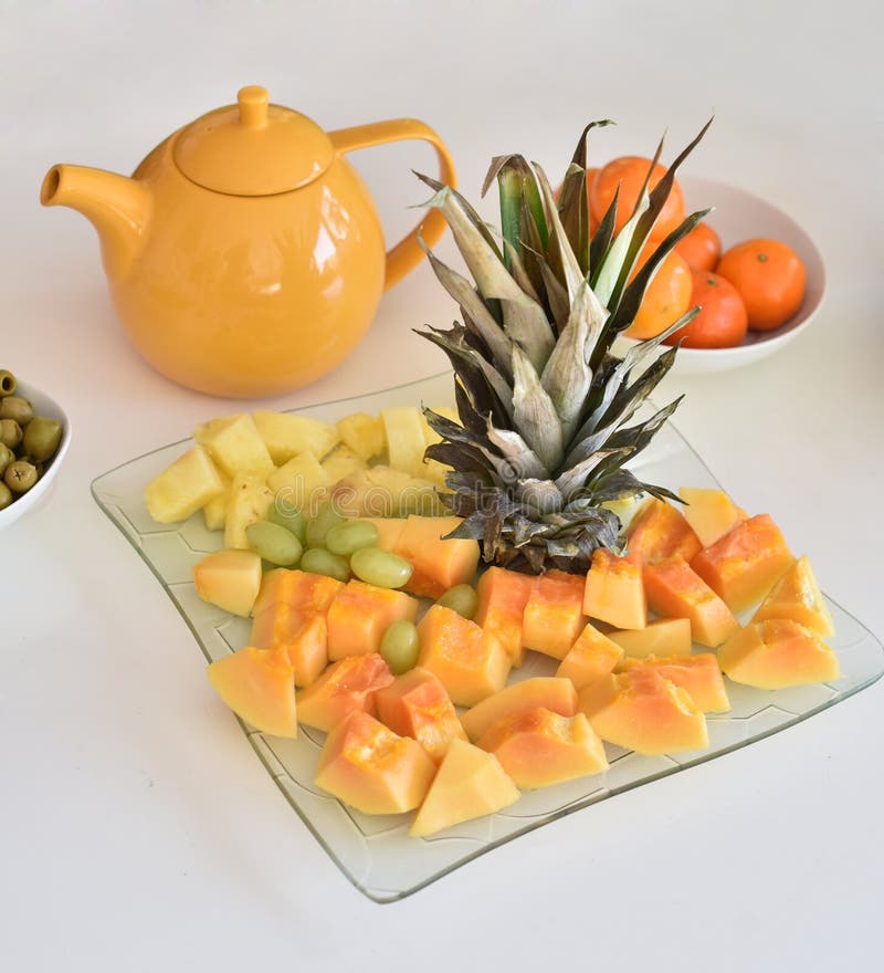 Fruit Plate.Pieces of Fruits Served on a Plate Stock Photo - Image of ...