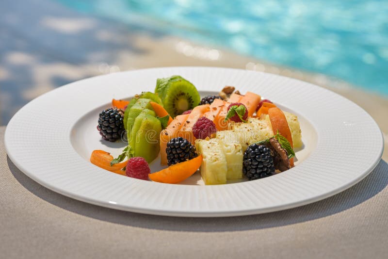 Fruit on the Plate, Tropical Refreshment Stock Image - Image of salad ...