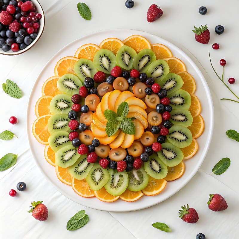 Fruit Platter Mandala with Kiwi Berries Oranges Stock Illustration - Illustration of decoration ...