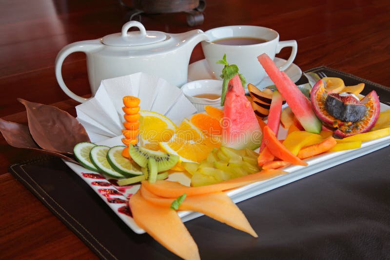 Fruit platter with tea stock image. Image of buffet, health - 42667541
