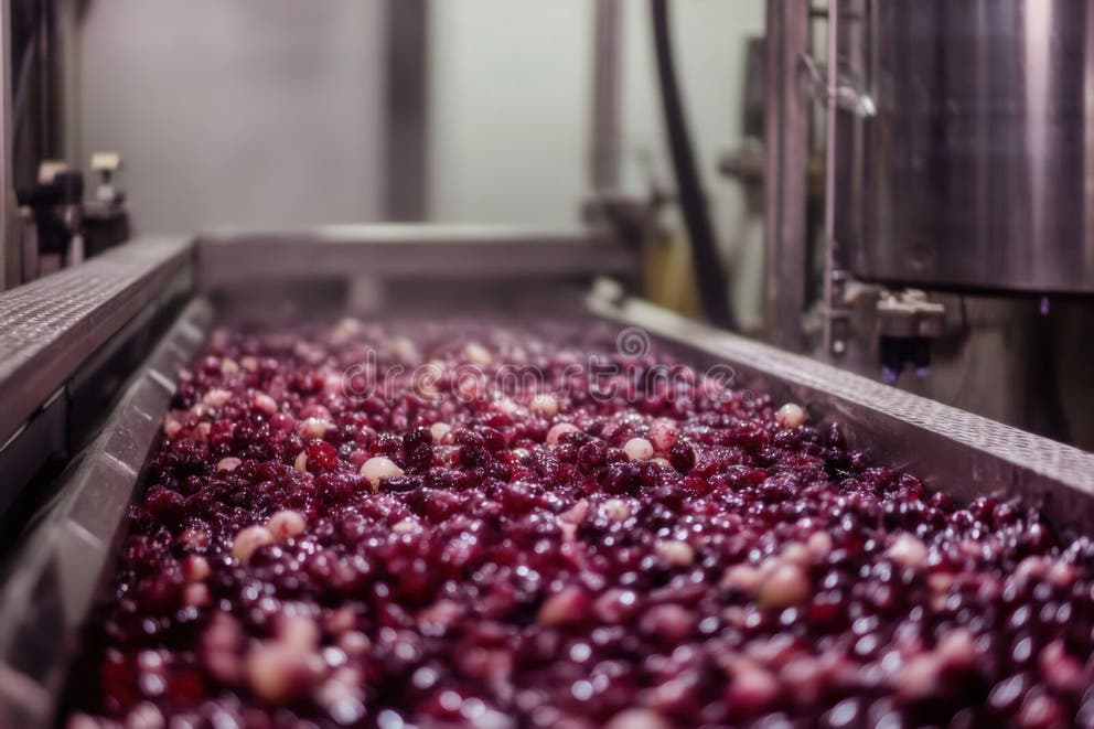 Fruit Processing Equipment Sorting through Freshly Harvested Cherries in a Modern Facility Stock ...