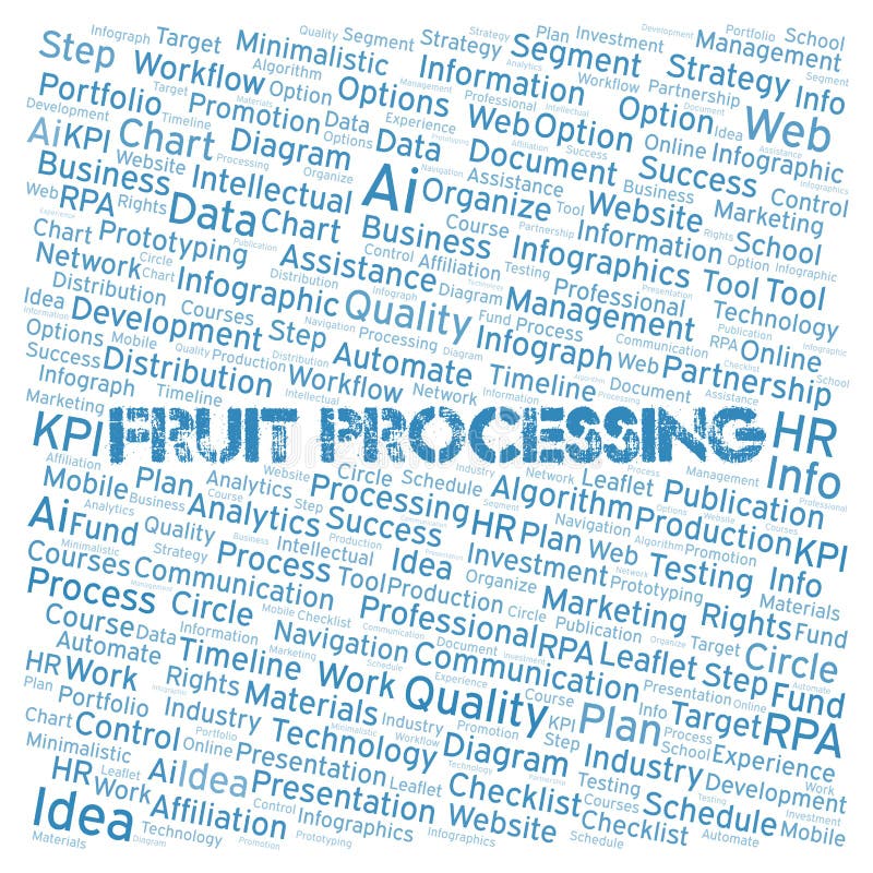 Fruit Processing Typography Word Cloud Create with the Text only. Stock ...