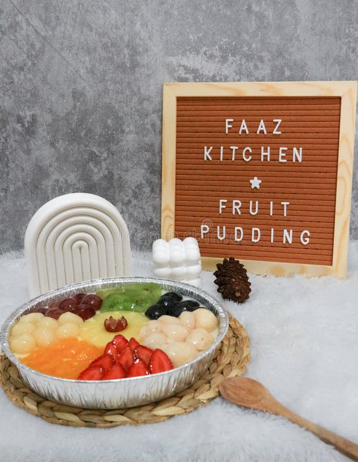 Fruit Pudding Combination. Layered Pudding with Various Fruit on Top ...