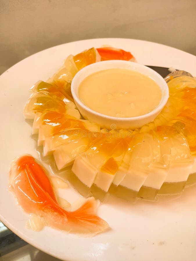 The Fruit Pudding with a Gold Fish Pudding Decoration. Stock Image ...