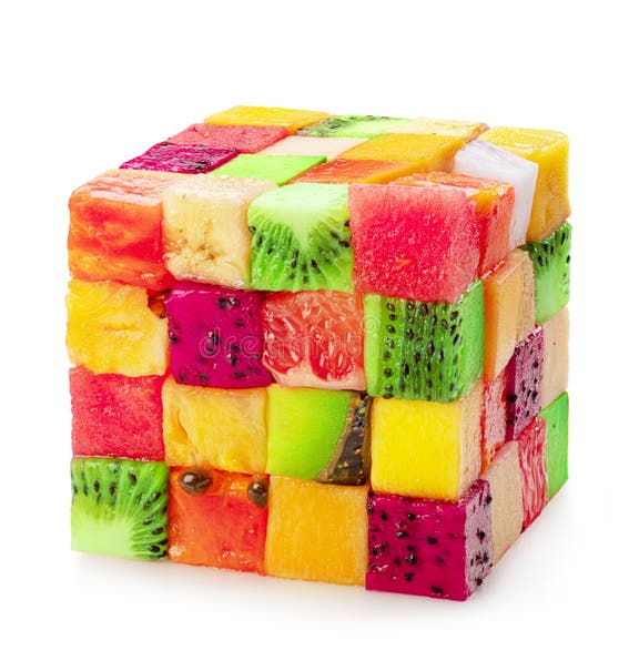 Fruit Puzzle Cube Arranged from Different Fruit Cubes. Dietary Concept ...