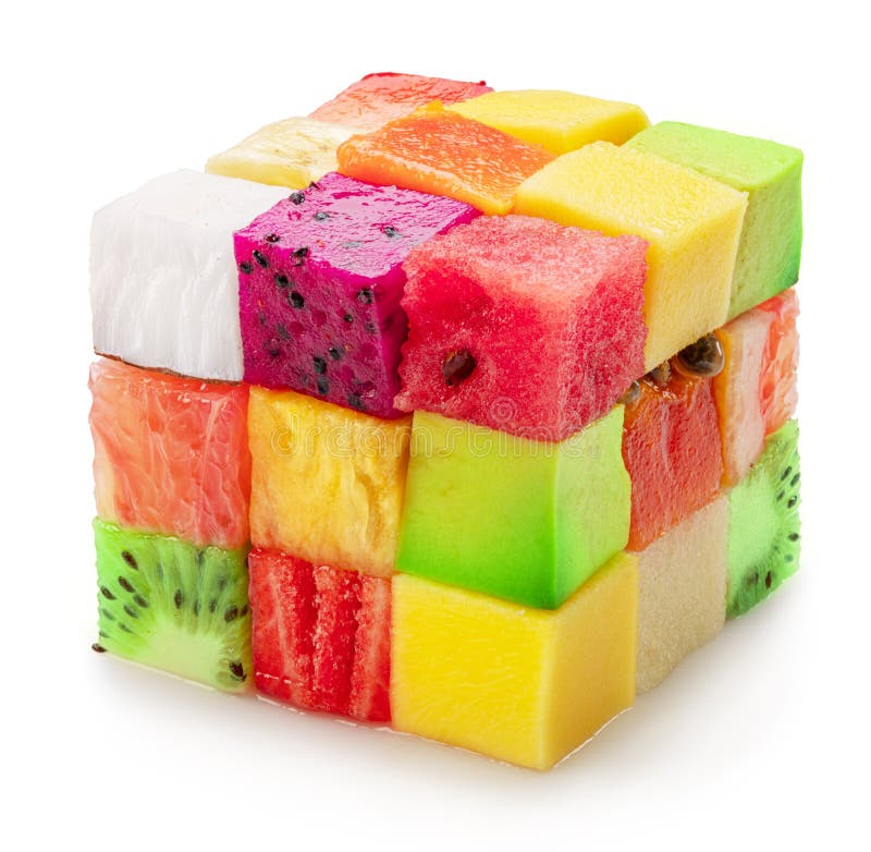 Fruit Puzzle Cube Arranged from Different Fruit Cubes. Dietary Concept ...
