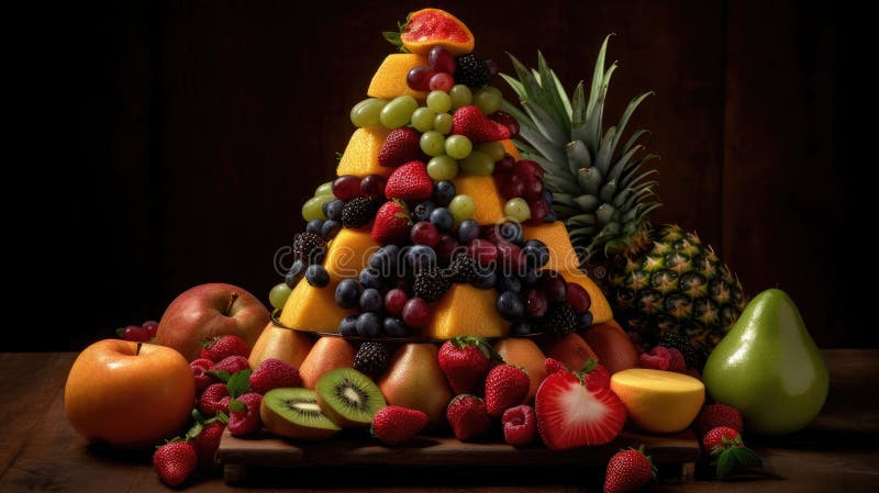 Fruit Pyramid on a Table in a Restaurant, Closeup of Photo Stock ...