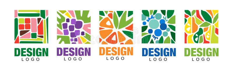 Fruit Rectangular Original Logo Design with Bright Color Vector Set ...