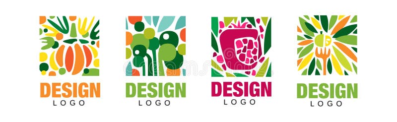 Fruit Rectangular Original Logo Design with Bright Color Vector Set ...