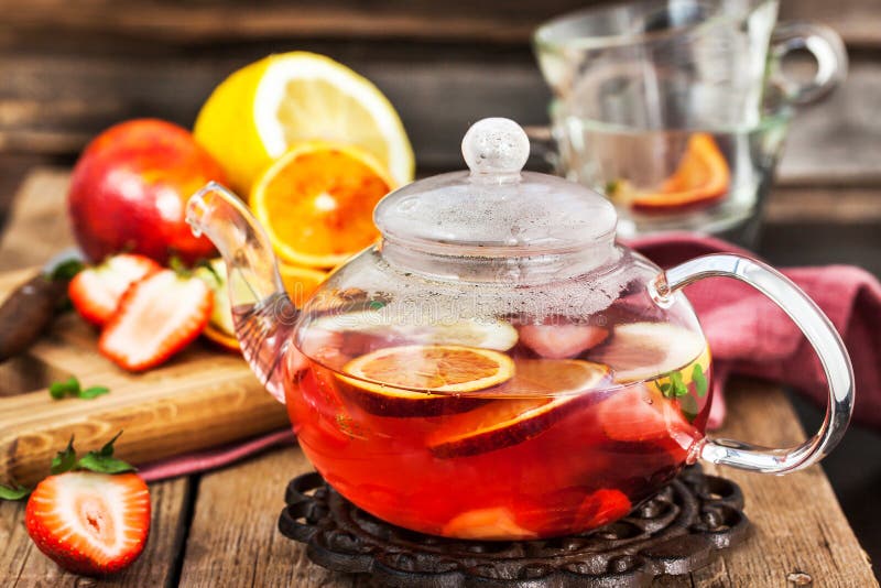 Fruit Red Tea with Oranges and Berries Stock Photo - Image of cafe ...
