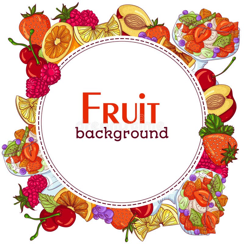 Round Frame Border of Fruit Mix Stock Vector - Illustration of line ...