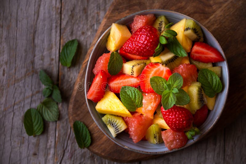 Fruit Salad with Cut Fresh Fruit and Mint Stock Image - Image of ...