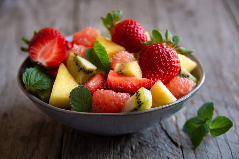 Fruit Salad with Cut Fresh Fruit and Mint Stock Photo - Image of mint ...
