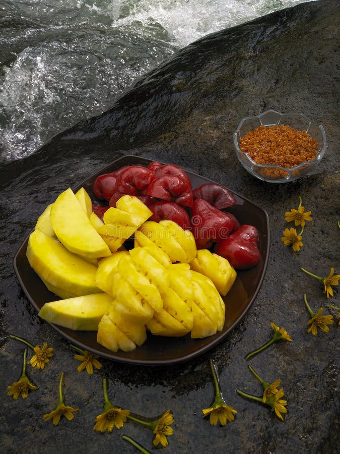 Fruit Salad with Dry Chili Seasoning Stock Image - Image of snack ...