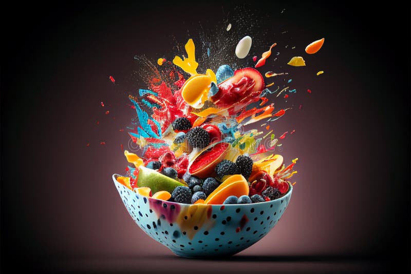 Fruit Salad Exploding in Bowl. Summer Vitamin Cocktail Stock ...