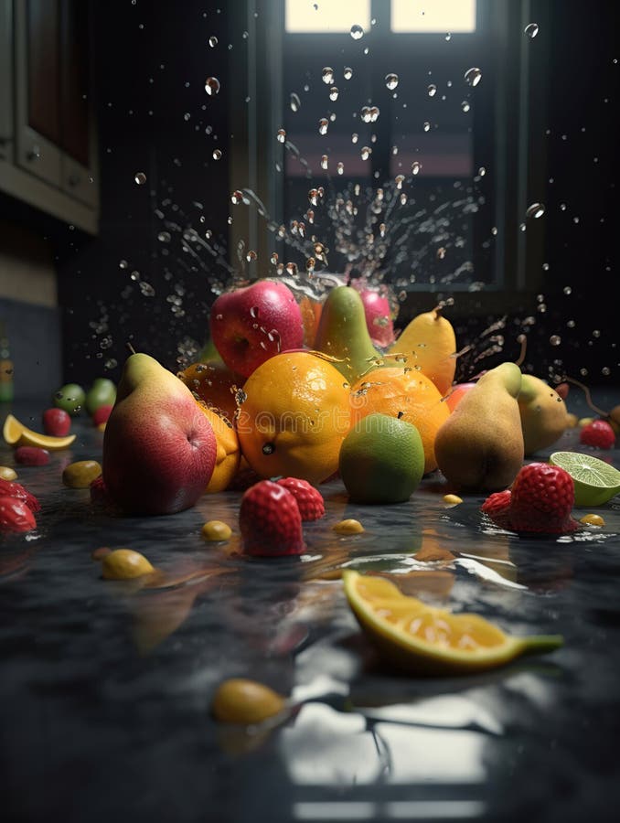 Fruit Salad Falling To the Floor. Generative Ai Stock Illustration ...