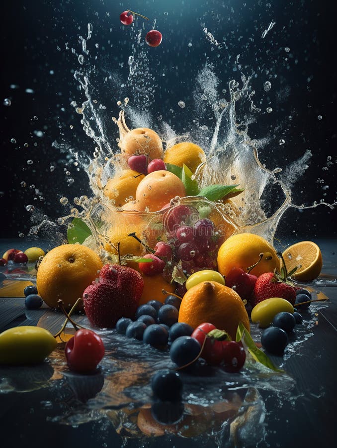 Fruit Salad Falling To the Floor. Generative Ai Stock Illustration ...