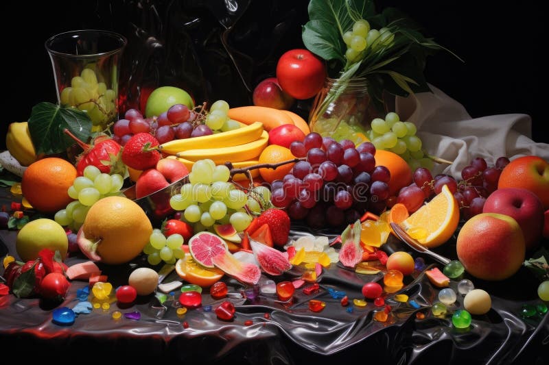 Fruit Salad Ingredients Scattered Artistically on a Table Stock ...