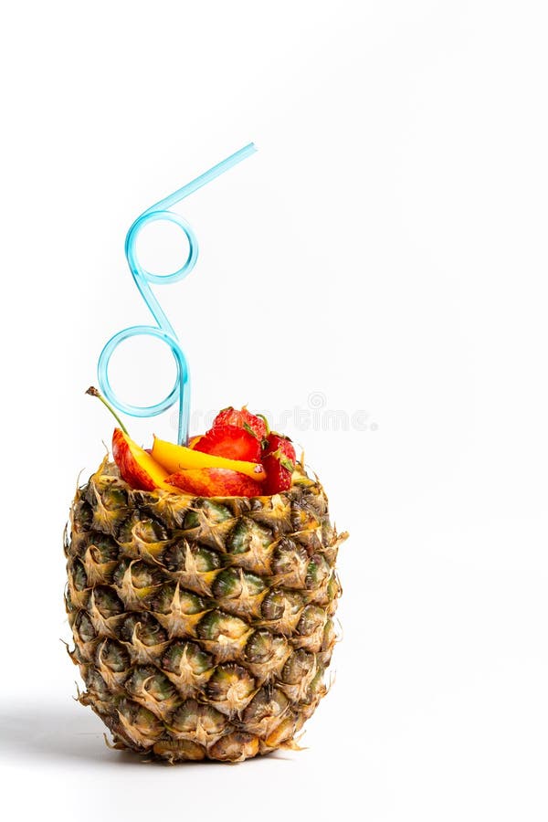 Fruit Salad and Juice in a Pineapple Shell Isolated Stock Image - Image ...