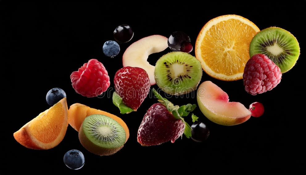 Fruit Salad with Milk Floating Stock Illustration - Illustration of ...