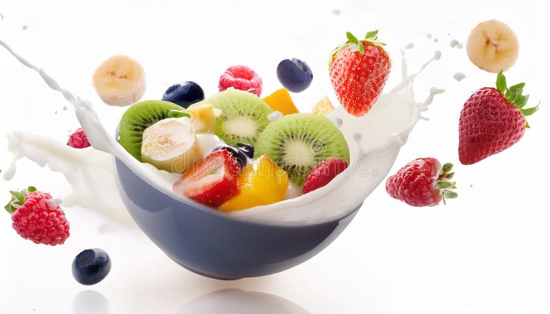 Fruit Salad with Milk Floating Stock Illustration - Illustration of ...
