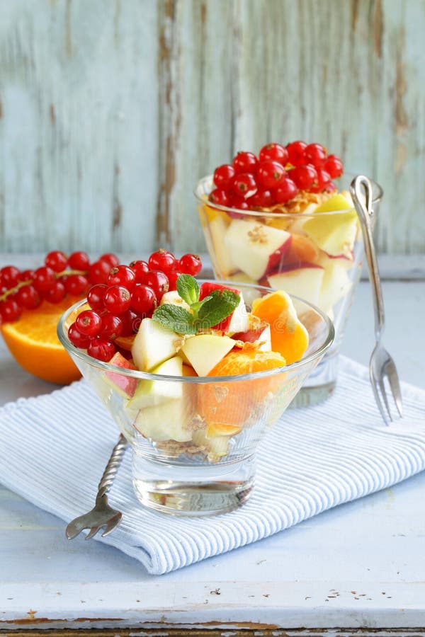 Fruit Salad with Orange, Apple and Currant Stock Image - Image of salad ...