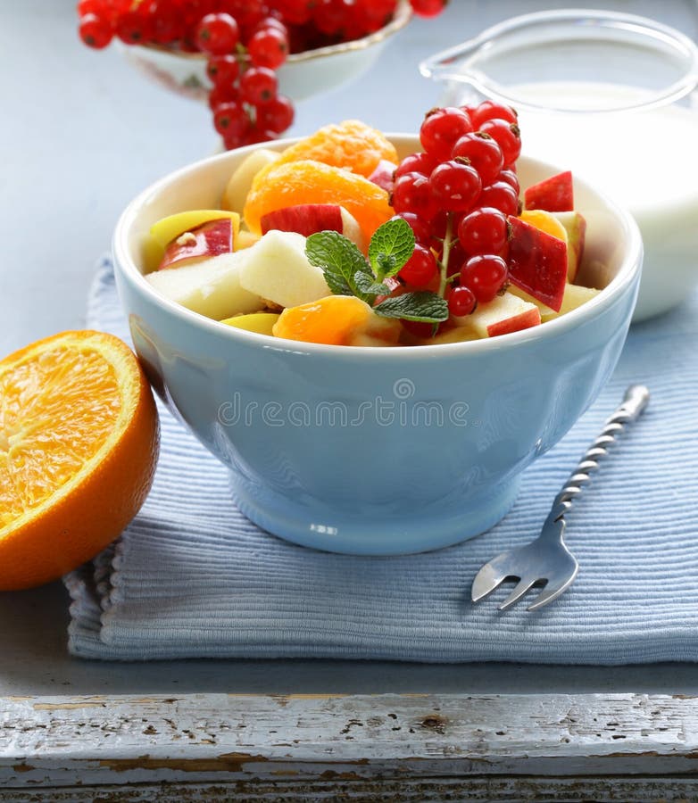 Fruit Salad with Orange, Apple and Currant Stock Photo - Image of snack ...