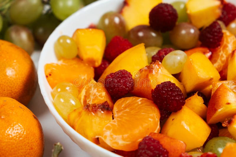 Fruit Salad with Sliced Fruit, Mixed Grapes, Raspberries, Nectarines ...