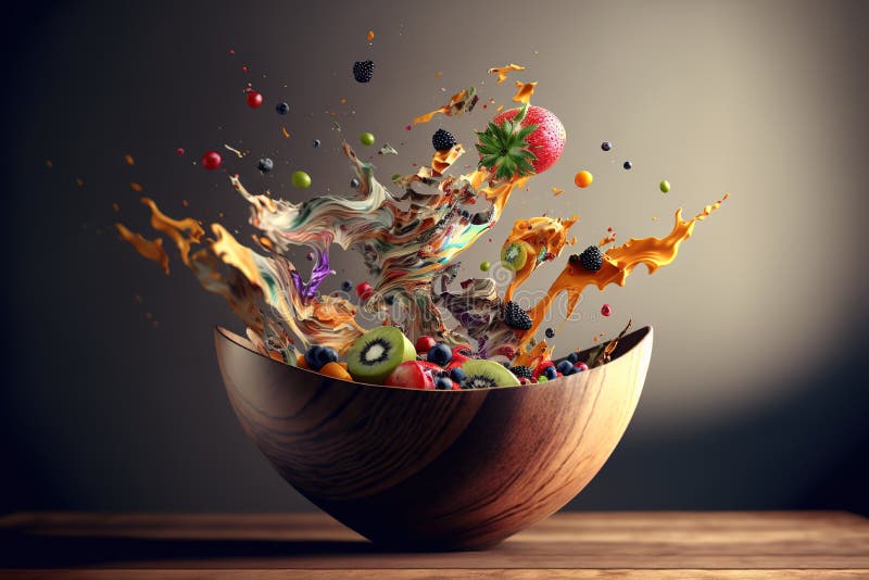 A Fruit Salad Splashing in a Bowl. Generative AI Stock Illustration ...