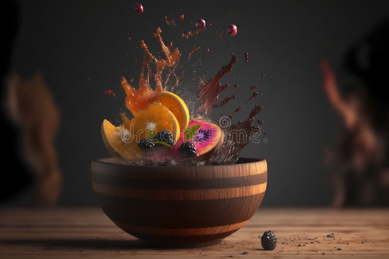 A Fruit Salad Splashing in a Bowl. Generative AI Stock Illustration ...