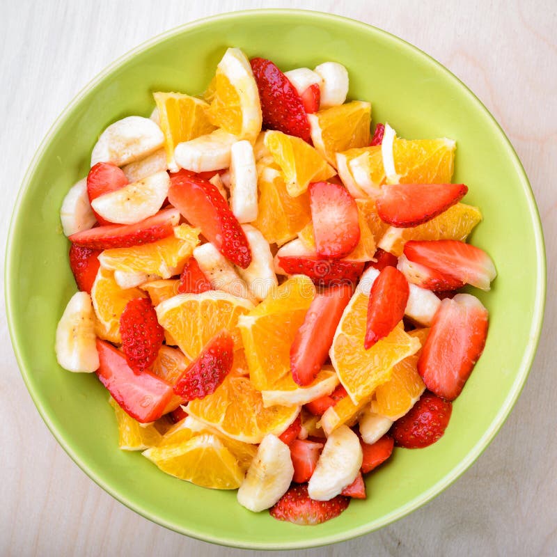 Fruit Salad with Strawberries, Oranges, Bananas Stock Image - Image of ...