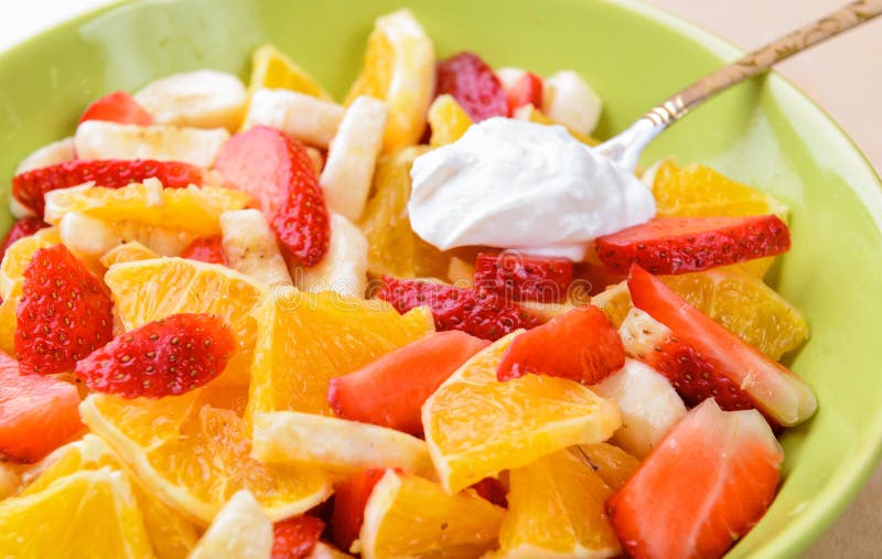 Fruit Salad with Strawberries, Oranges, Bananas Stock Image - Image of ...