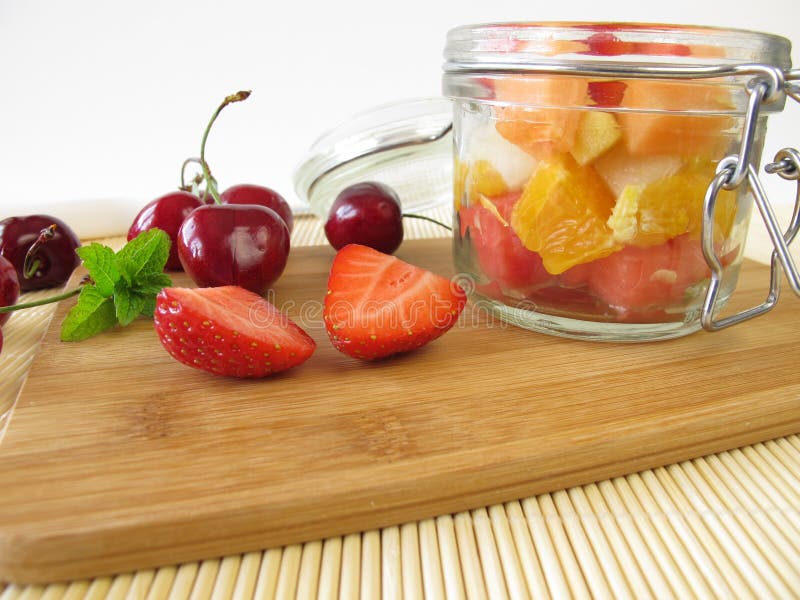 Fruit salad for takeaway stock image. Image of strawberries - 41437819