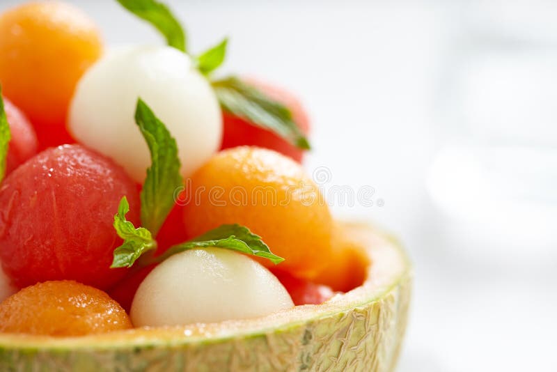 Fruit Salad with Watermelon and Melon Balls Stock Photo - Image of ...