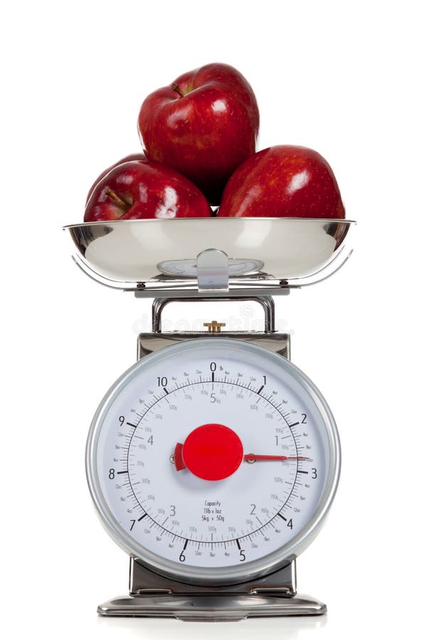 Fruit On A Scale With A White Background Stock Photo - Image of scales ...