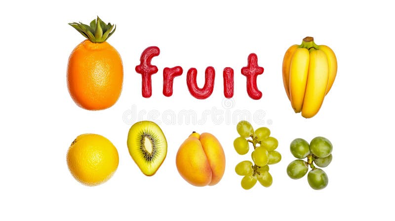 Fruit Scene with the Word "Fruit" on Transparent Background, Fresh and ...