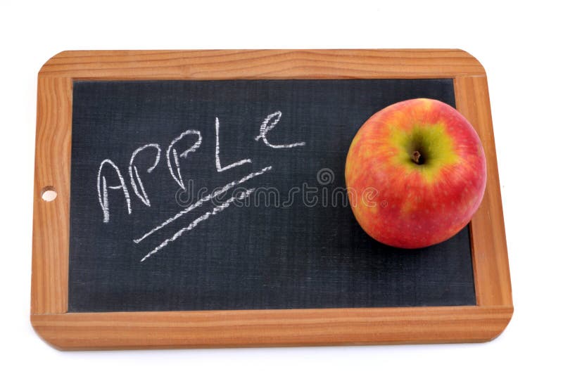 Apple Written on a School Slate Close Up Stock Photo - Image of healthy ...