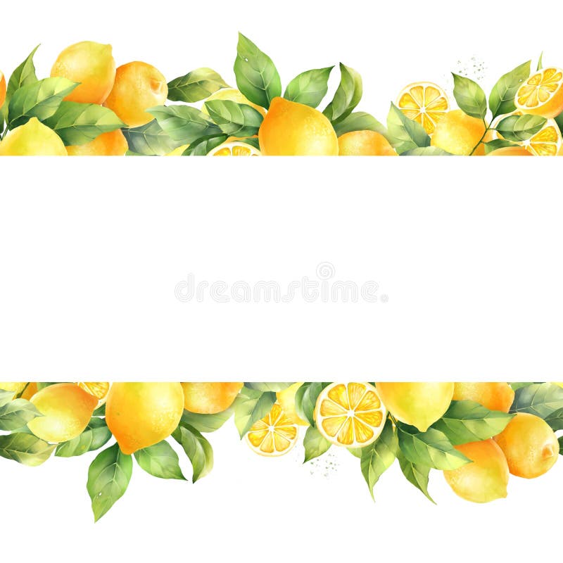 Fruit Seamless Border. Frame with Lemons and Leaves. Hand Drawn ...
