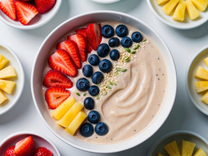 Fruit and Seed Smoothie in a Bowl with Fruit Toppings Stock Image ...