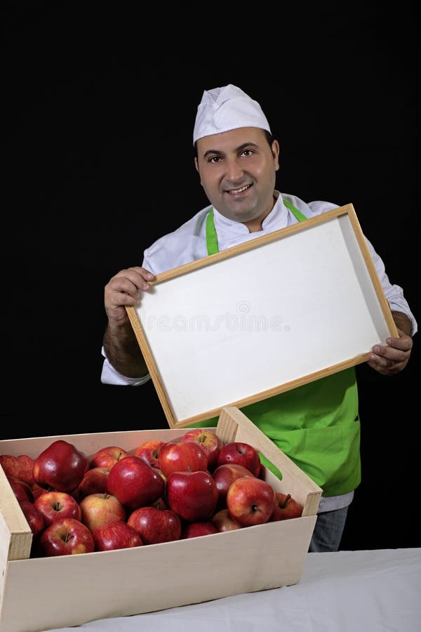 Fruit Seller with Box of Apples Stock Image - Image of appetizing ...
