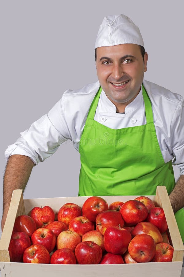 Fruit Seller With One Red Apple Stock Photo - Image of employee ...