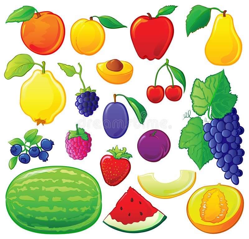 Fruit Set with Color Outlines Stock Vector - Illustration of juicy ...