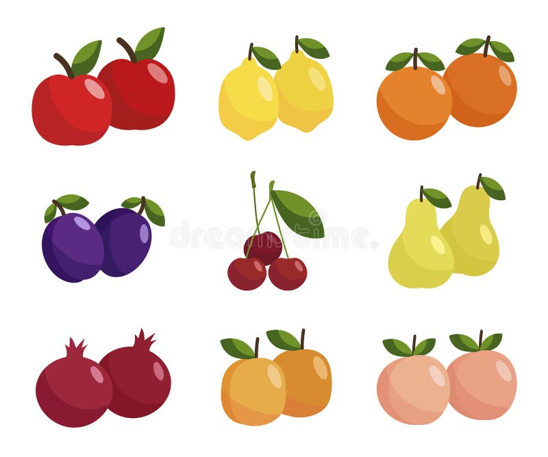 Fruit. Set of Simple Illustrations of Fruits. Flat Vector Illustration ...