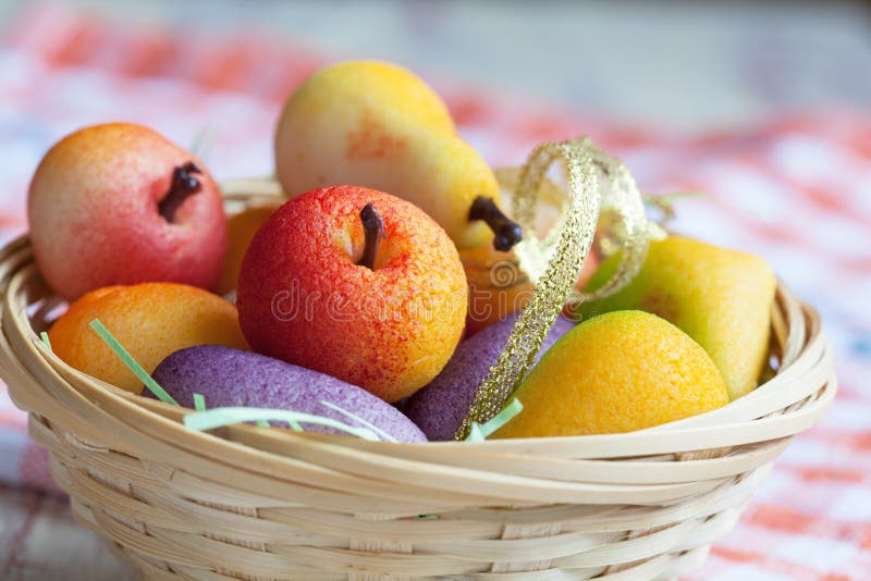Fruit Shaped Candies in Macro Image of Marzipan Sweets in a Bask Stock ...