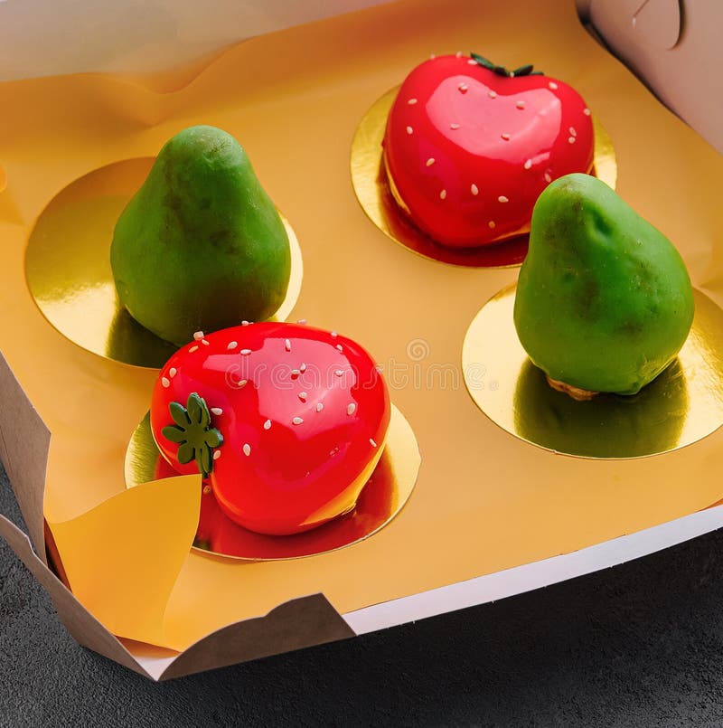 Fruit-shaped Mousse Cakes in a Box Stock Photo - Image of modern ...