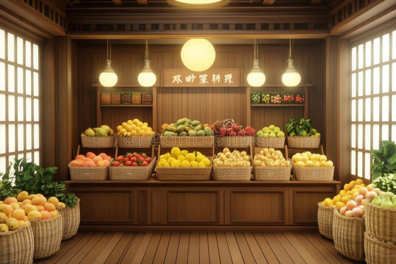 Generative Ai, Fruit Shop with the Concept of Traditional Wooden Form ...
