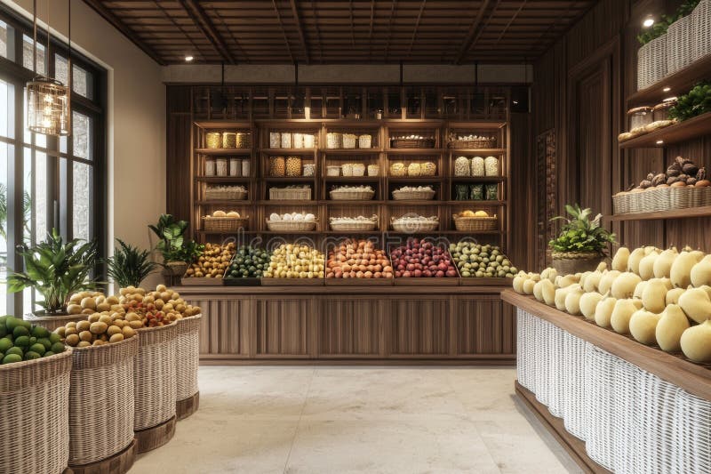 Generative Ai, Fruit Shop with the Concept of Traditional Wooden Form ...