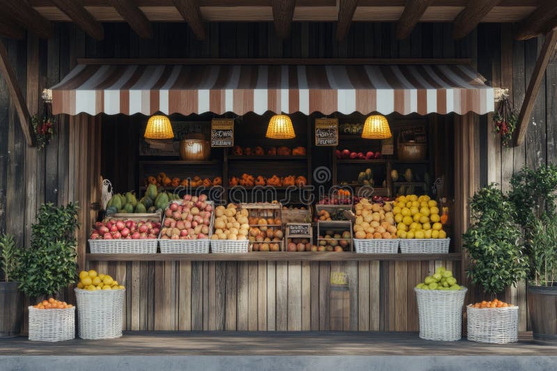 Generative Ai, Fruit Shop with the Concept of Traditional Wooden Form ...